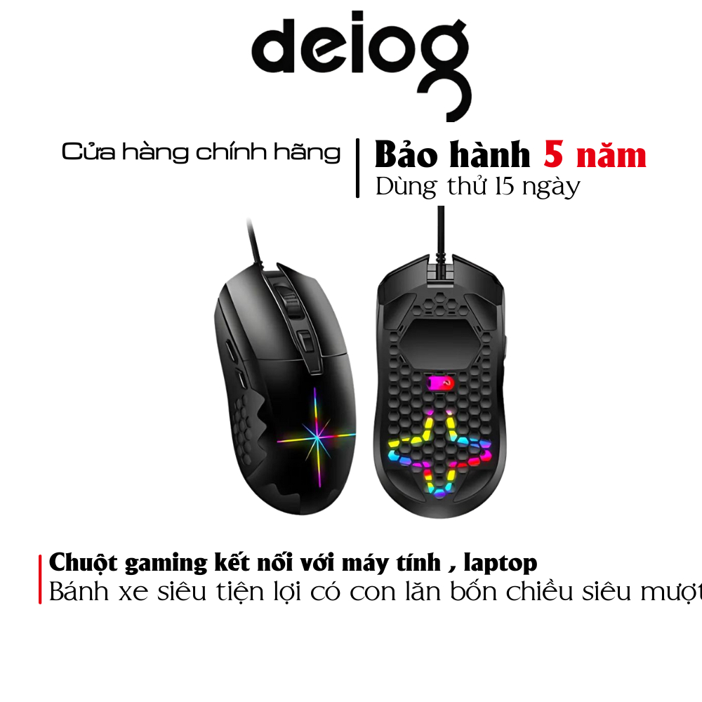 Chuột gaming laptop có dây silent Deiog A6 DPI điều chỉnh LED RGB 6 nút ...