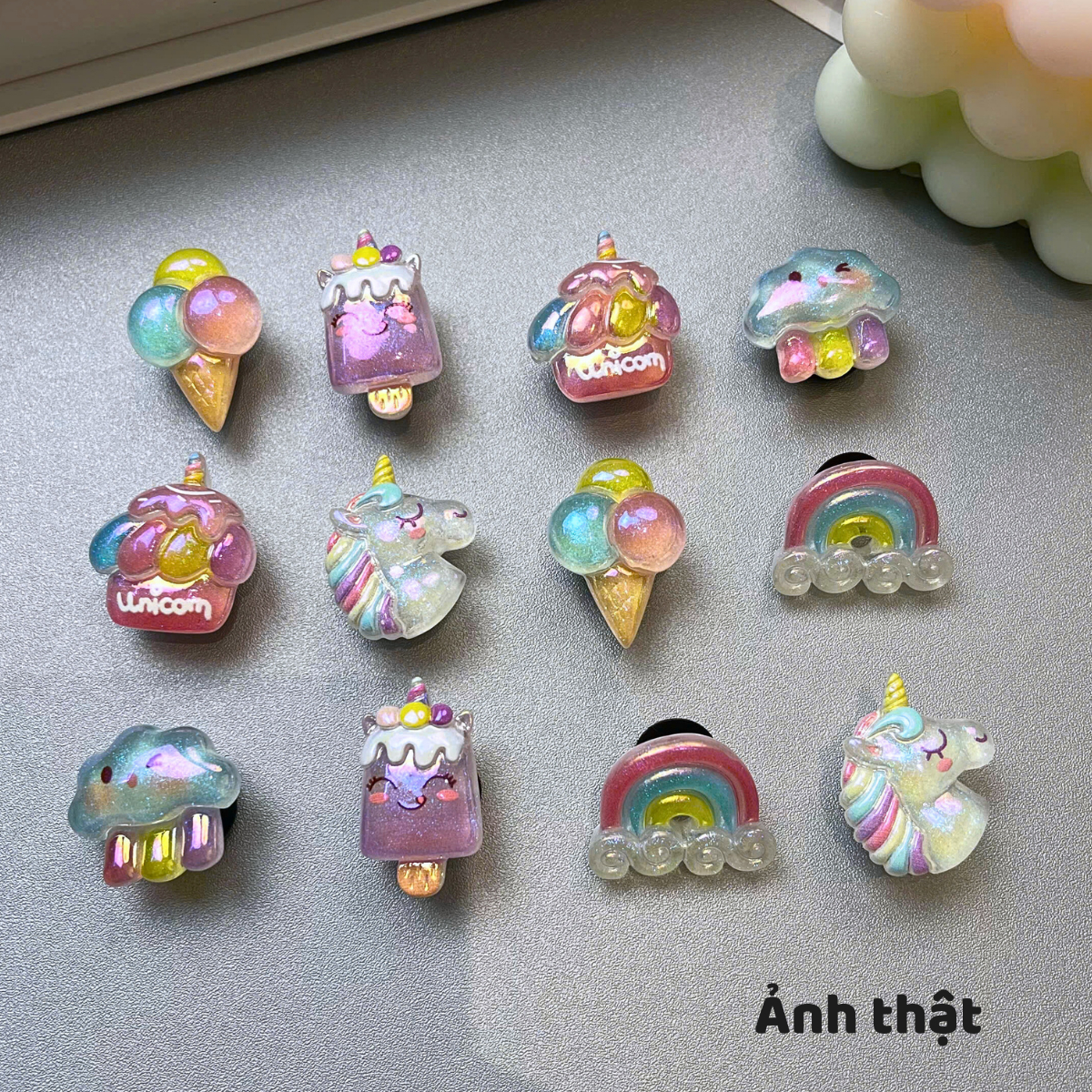 Set 12 Sticker, Charm 3D chủ đề Kem Hologram Mayto gắn Dép Sục, Cá Sấu ...