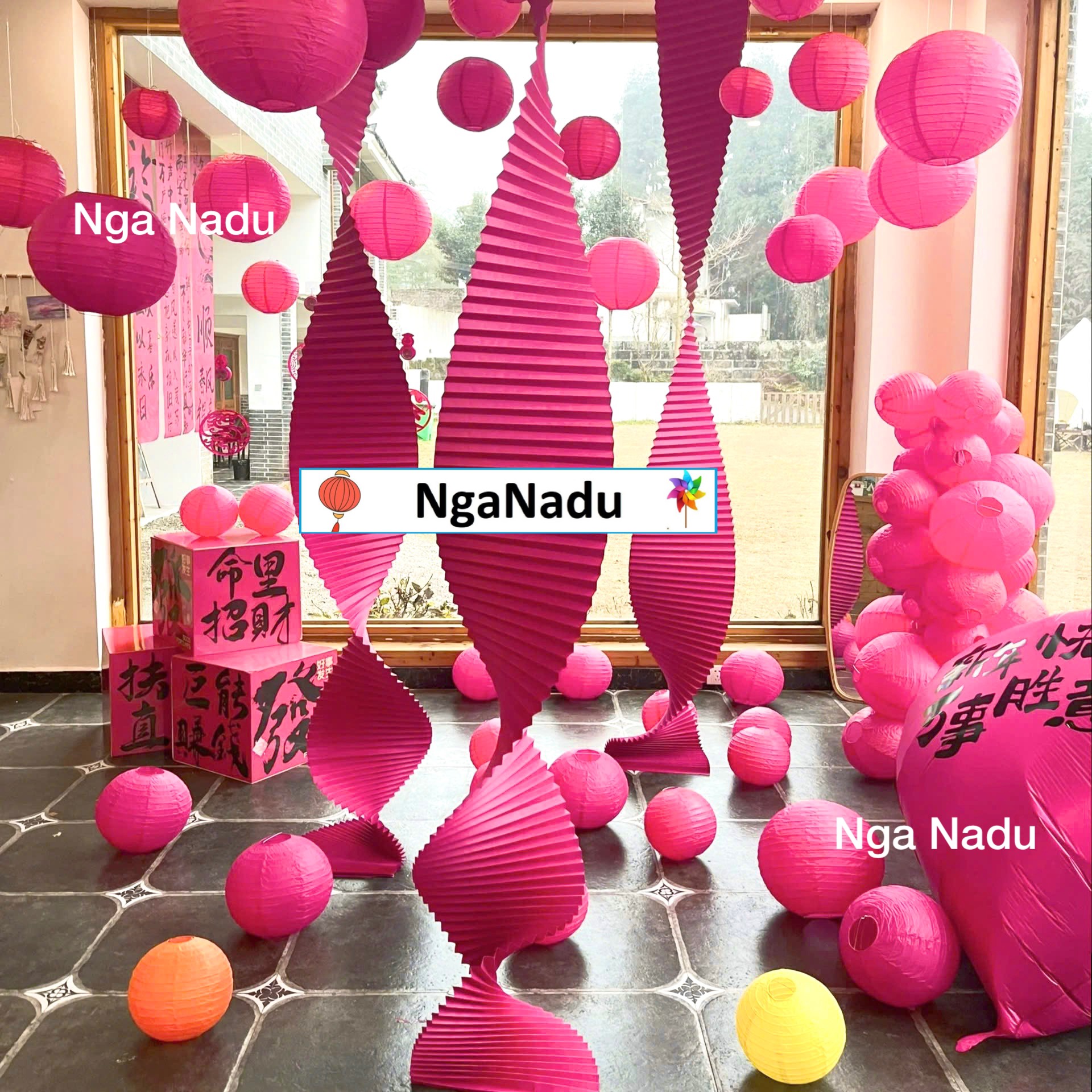 Dải giấy xếp dài xoắn gợn sóng-Đèn Lồng - dây Song Hỷ dài trang trí ...