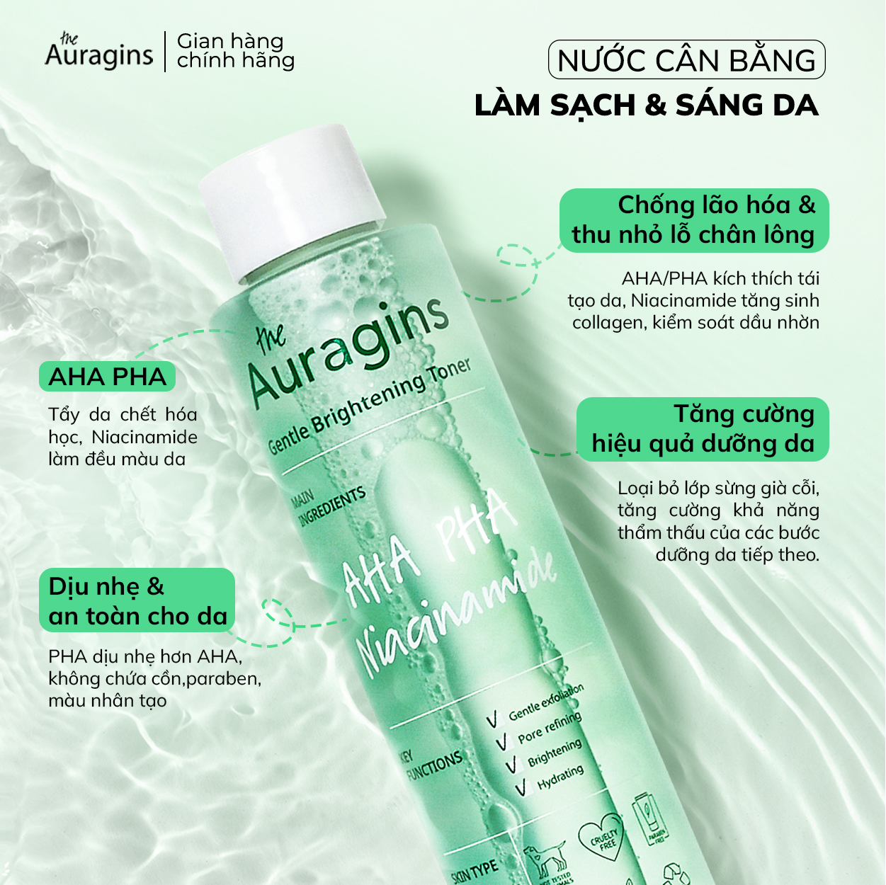 Combo 2 Hỗ Trợ Sáng Da Giảm Mụn Ẩn Mờ Thâm Serum The Auragins 10% ...