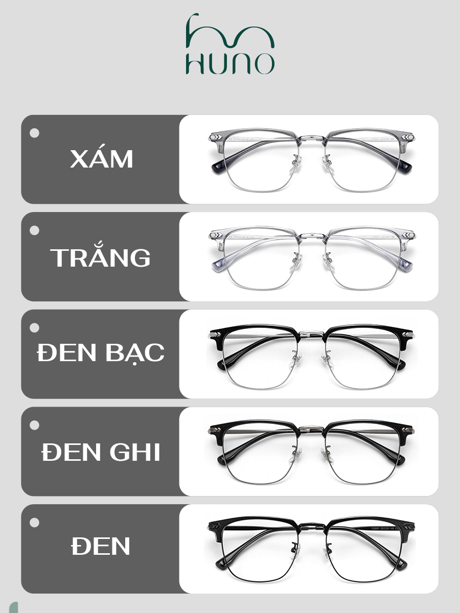 Kính đổi màu Nam Nữ HUNO Cao Cấp 2025 thiết kế gọng vuông kim loại thời trang chống ánh sáng ...
