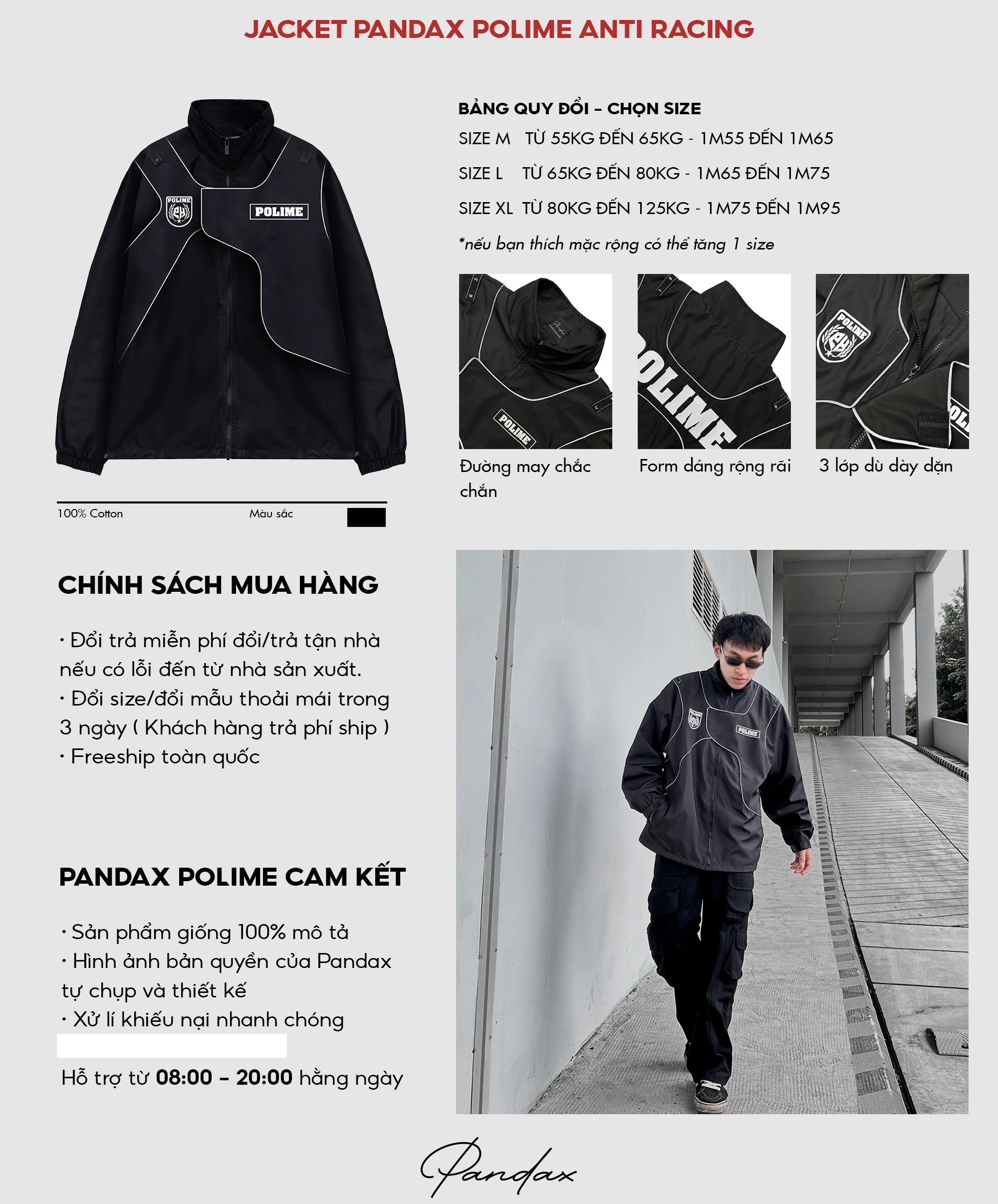 Áo khoác chất dù gió jacket local brand nam big size chính hãng phản quang unisex Pandax polime ...
