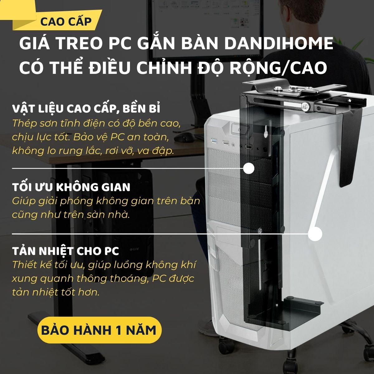 Giá treo PC, giá đỡ CPU gắn bàn DandiHome có thể điều chỉnh độ rộng/cao ...
