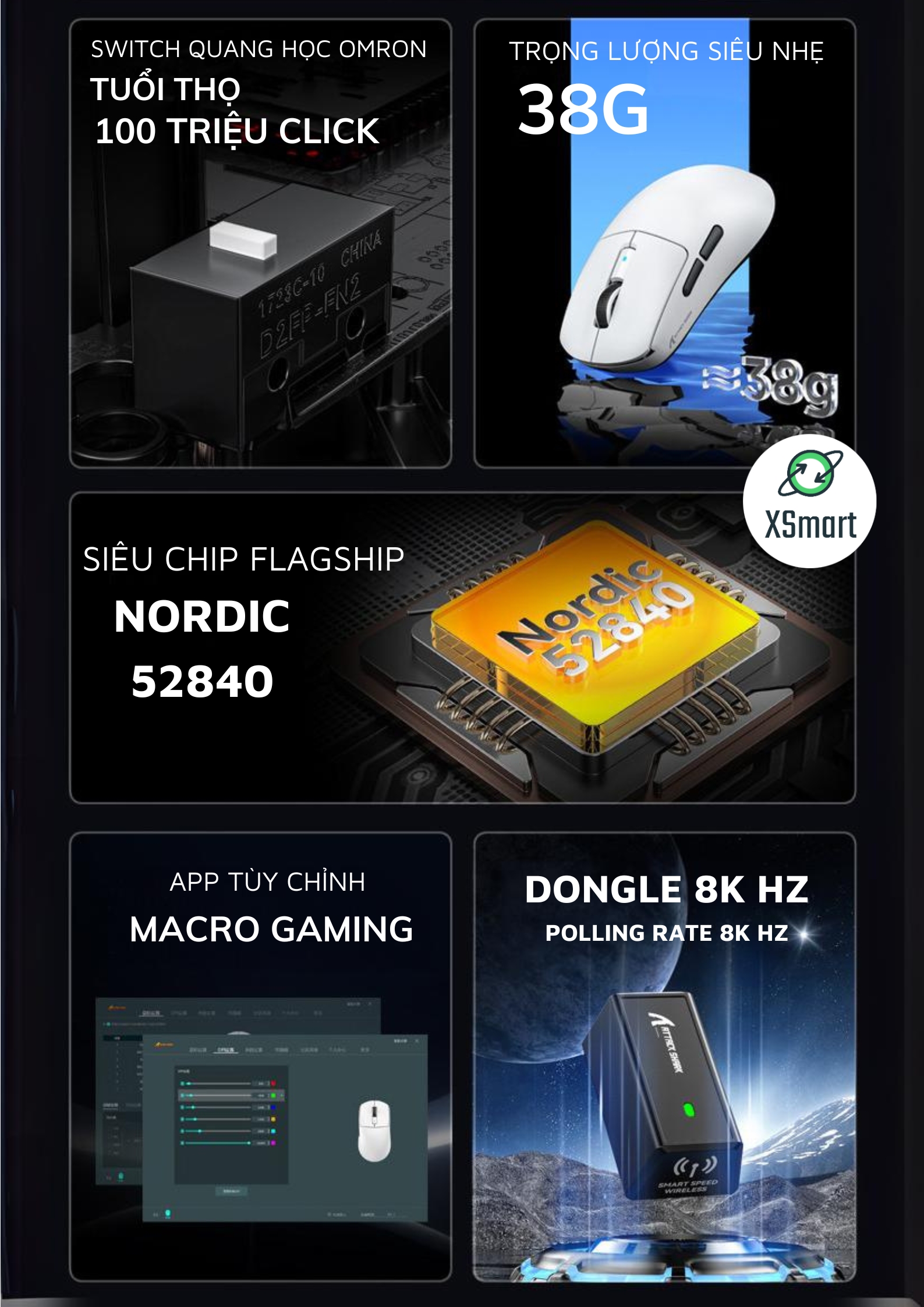 Chuột Gaming Bluetooth Không Dây Attack Shark R6 PAW3950 MAX Siêu Nhẹ ...