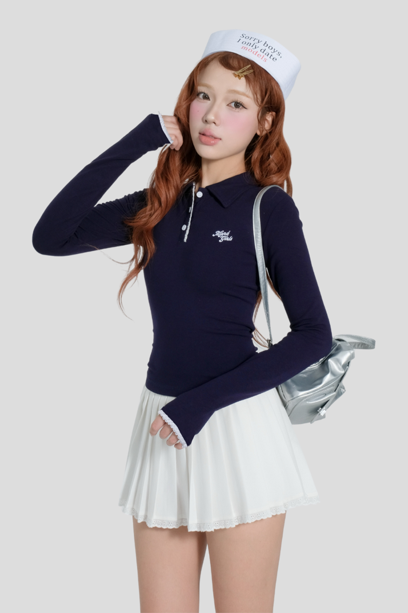 Áo polo dài tay MONÁ ôm dáng phối ren thêu logo Moná Girls - NELLY VER ...