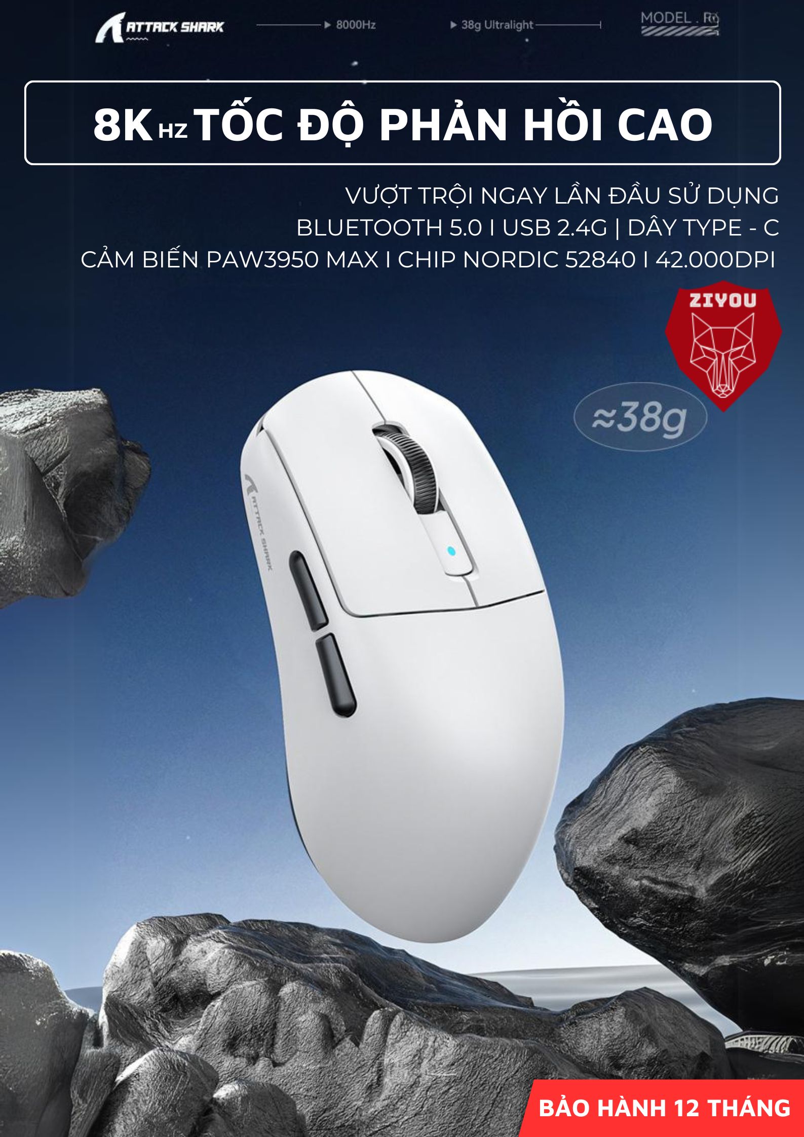 Chuột Không Dây Gaming Attack Shark R6 Siêu Chip PAW3950MAX 42000DPI ...