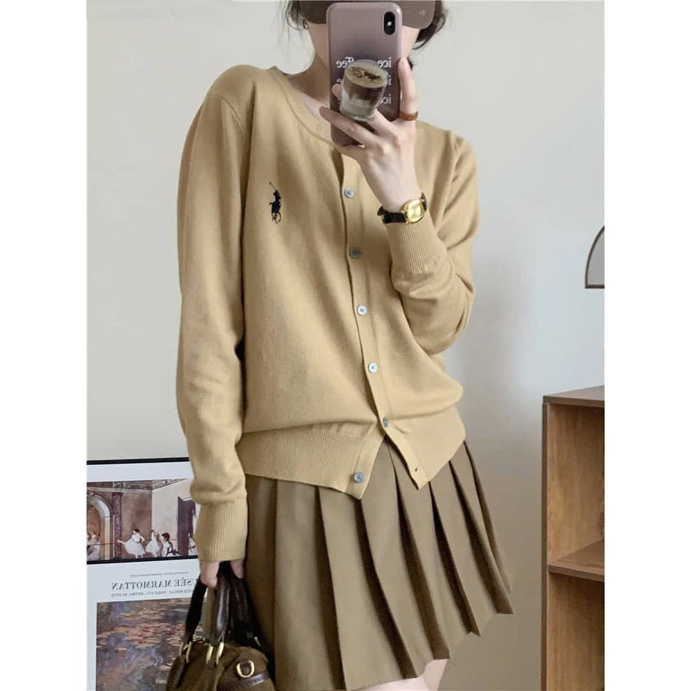 Áo Len Dêt Kim Mỏng, Áo Khoác Cardigan Phối Thêu Ngự Ngực Màu Trơn Cơ ...