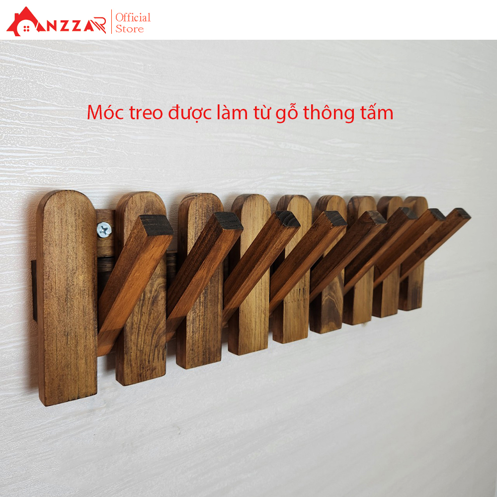 Móc gỗ treo tường Anzzar, thanh treo quần áo/đồ đa năng gỗ óc chó/thông ...
