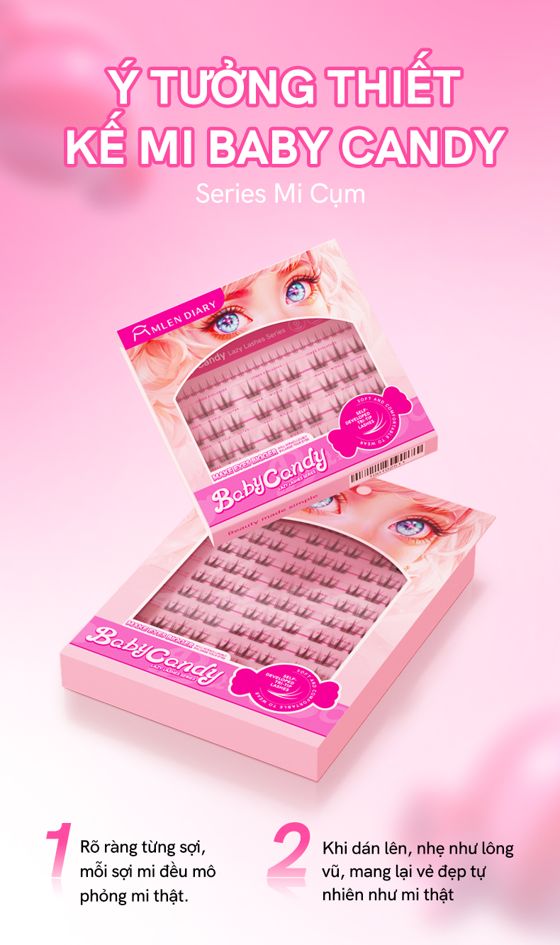 MLEN DIARY Lông Mi Giả Baby Candy Mi Cụm Mềm Mại Và Keo 4in1 Tự Nhiên ...
