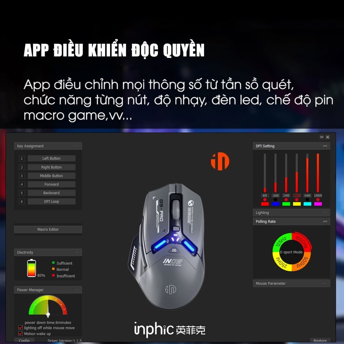 Chuột không dây Bluetooth Gaming Inphic IN9 Pro 3 chế độ kết nối pin ...