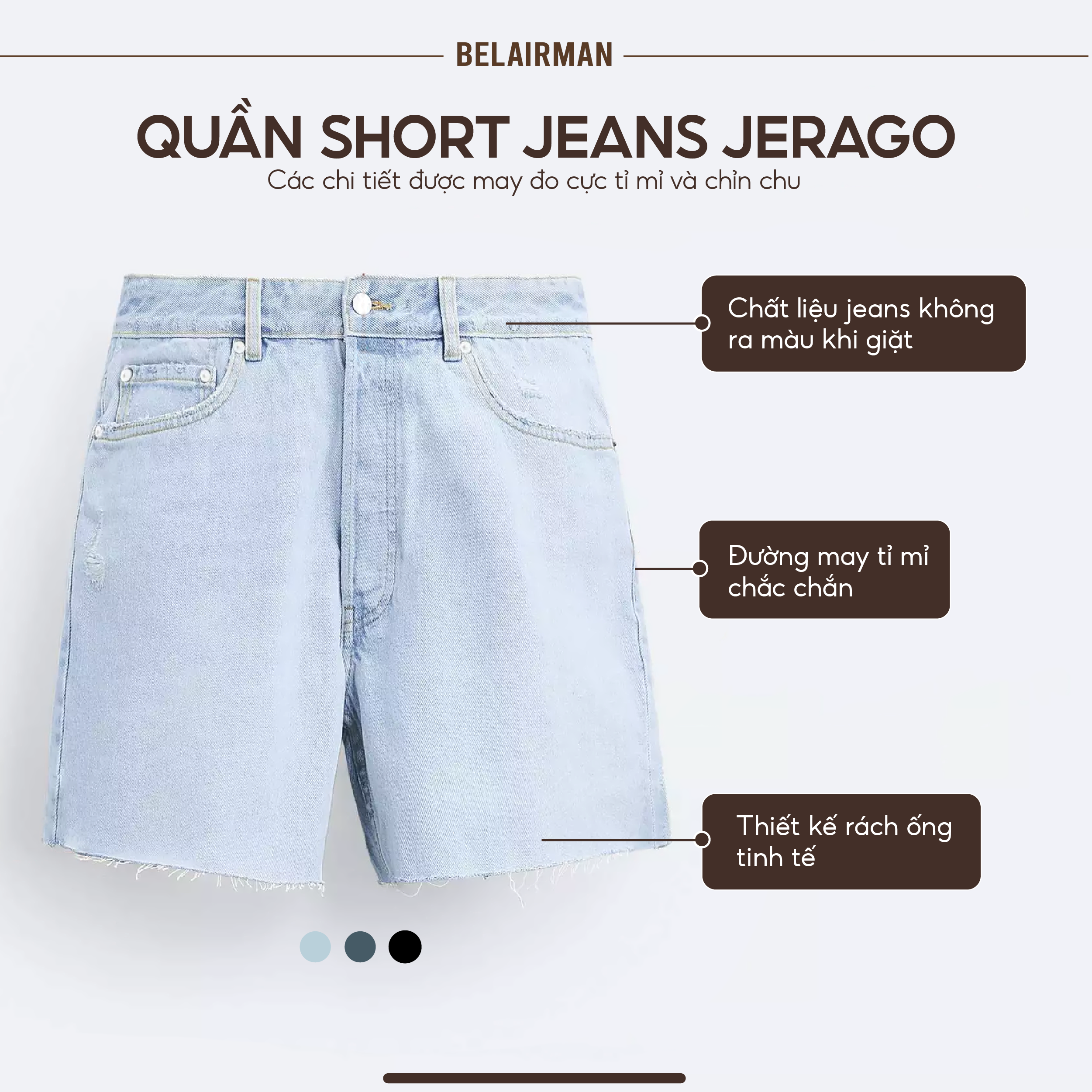Quần short jean nam JERAGO vải jeans cao cấp, trẻ trung, phong cách ...