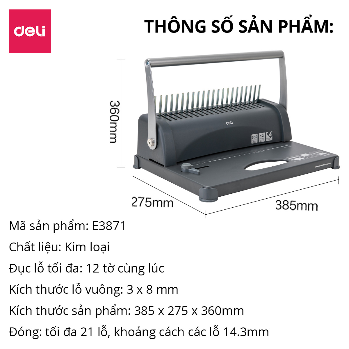 Máy Đóng Gáy Xoắn Lò Xo DELI E3871 Tiện Dụng Cho Tài Liệu, Sách, Lịch ...