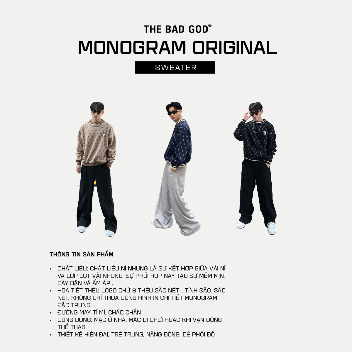 Áo Sweater Nỉ Nhung The Bad God Monogram Original Form Boxy Unisex Thu ...