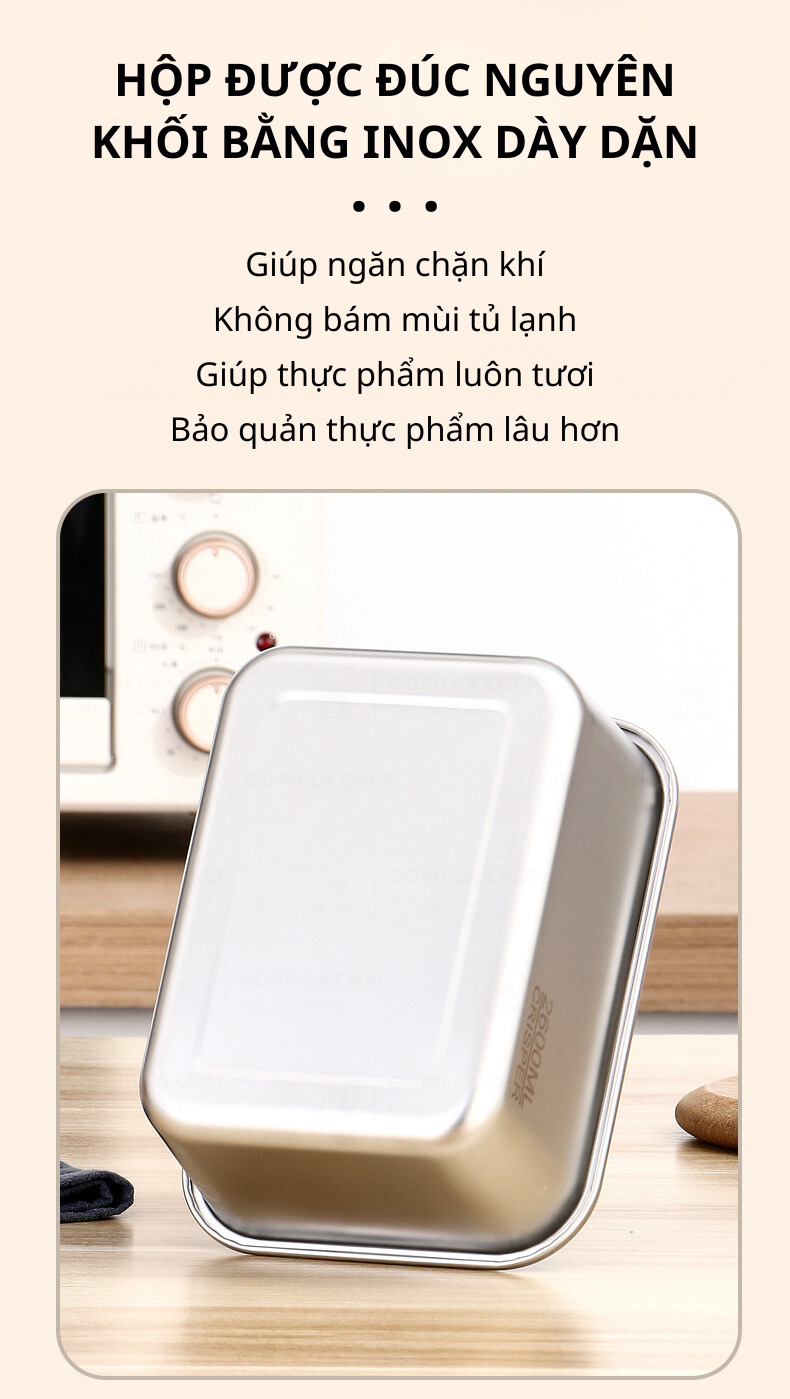 Hộp đựng thực phẩm inox 600ml-2600ml Gorilla Chef an toàn dùng cho bảo quản thực phẩm | Shopee ...