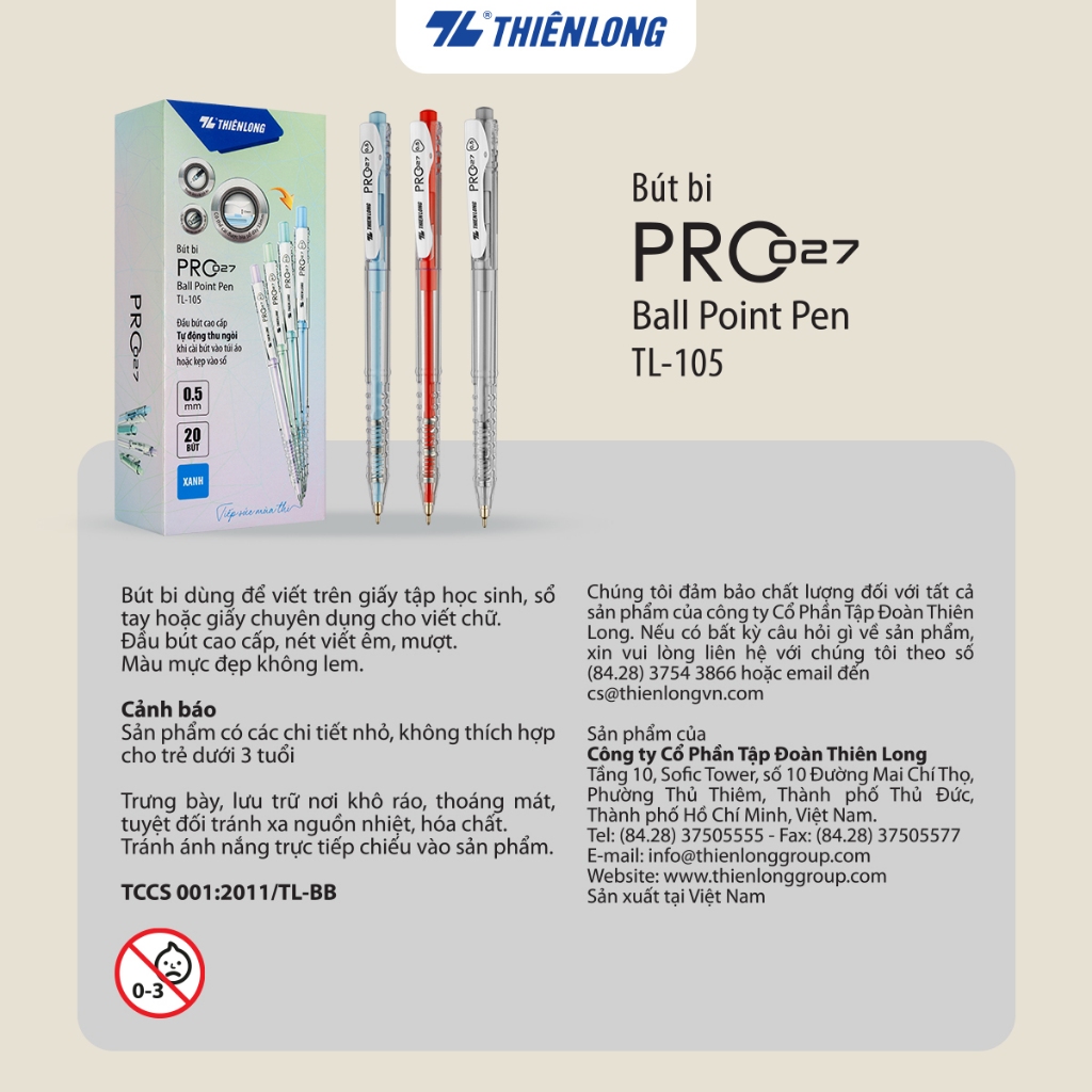 Combo Bút bi Thiên Long Pro 027 TL-105 màu pastel ngòi 0.5mm - Bút bi ...