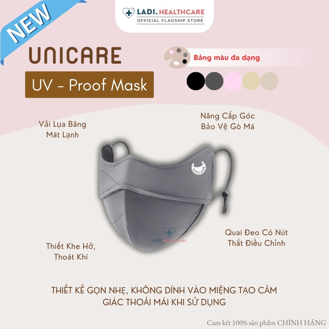 Khẩu trang chống tia UV - Proof Mask UNICARE chất vải lụa mềm mại và thoáng khí quai mang siêu ...