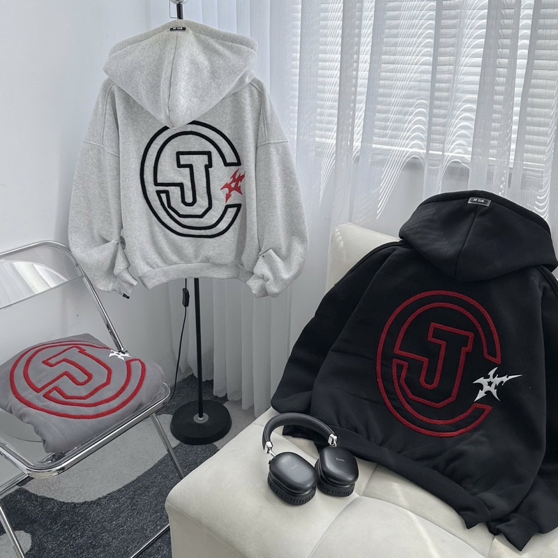 HOODIE CJAY - Áo khoác hoodie thêu xù form Boxy rộng mũ to nam nữ ...