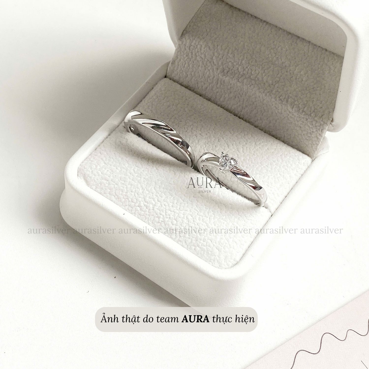 Nhẫn hẹn ước bạc Ý 925, nhẫn đôi nam nữ Promise Ring Freesize cặp trái tim đính đá Elle-AURA ...
