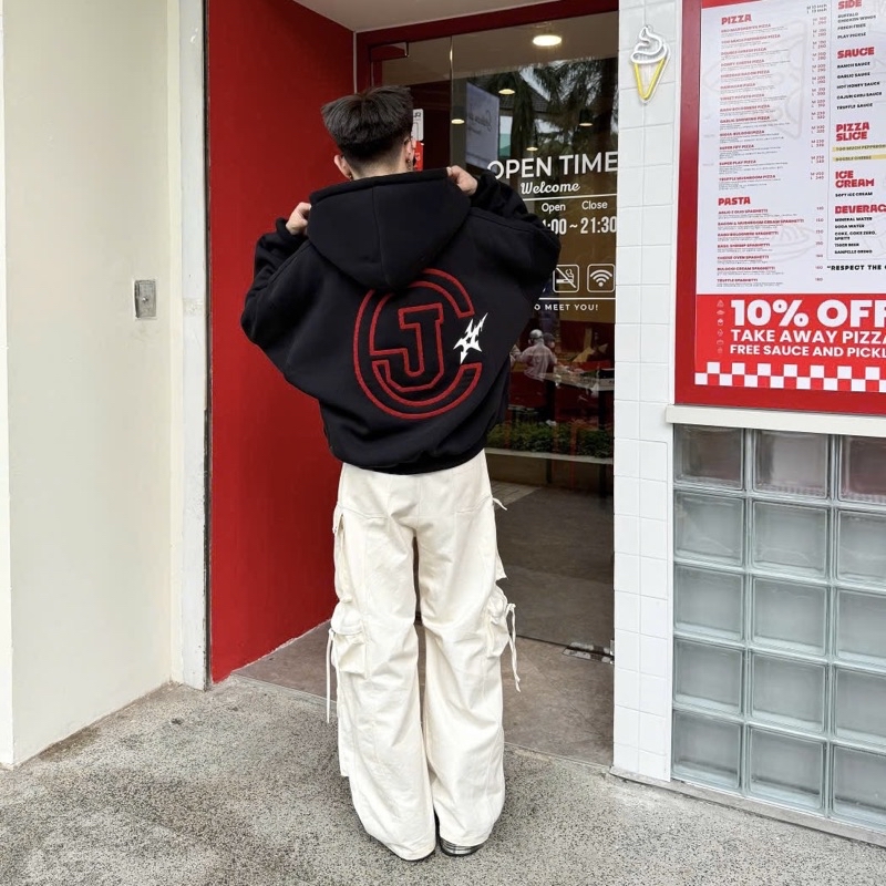 HOODIE CJAY - Áo khoác hoodie thêu xù form Boxy rộng mũ to nam nữ ...