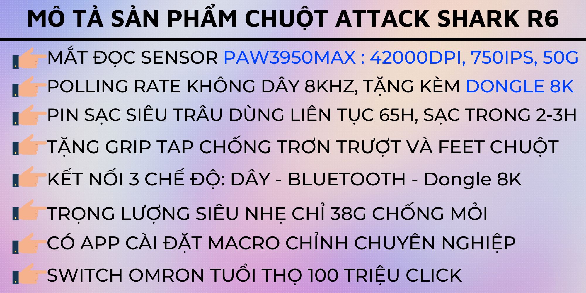 Chuột Không Dây Gaming Attack Shark R6 Siêu Chip PAW3950MAX 42000DPI ...