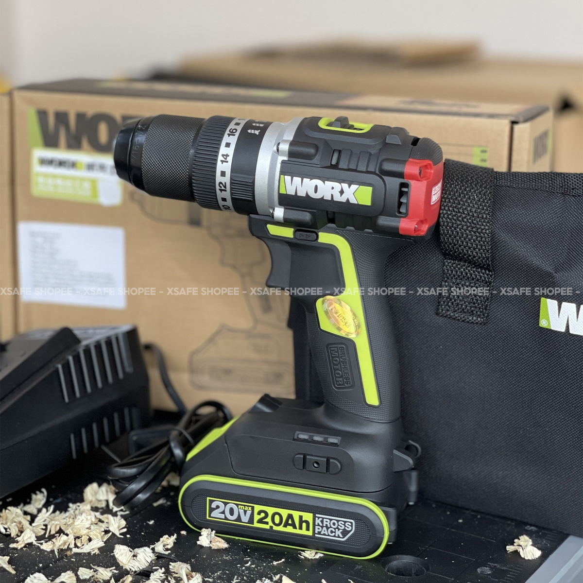 Máy khoan pin 3IN1 WORX WU369 motor không chổi than, mô-men xoắn 60Nm, khoan/khoan búa/vặn siết ...