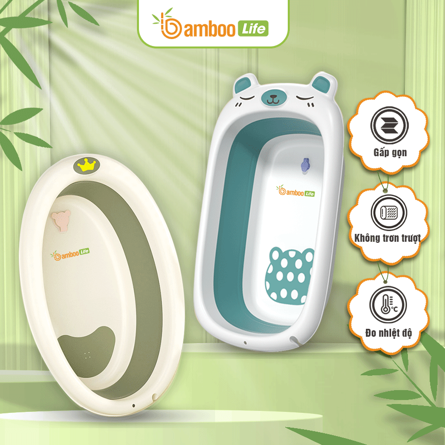 Chậu tắm cho bé sơ sinh Bamboo Life thau tắm bé gấp gọn có cảm biến nhiệt độ tiện dụng cho mẹ ...