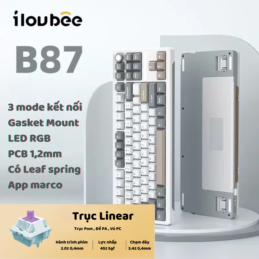 Bàn phím cơ ilovbee b87 3 mode kết nối mạch xuôi 5 pin