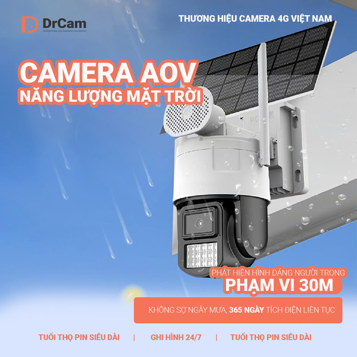 Camera 4G Năng Lượng Mặt Trời AOV DrCam, Xem màu ban đêm chân thực, Ghi ...