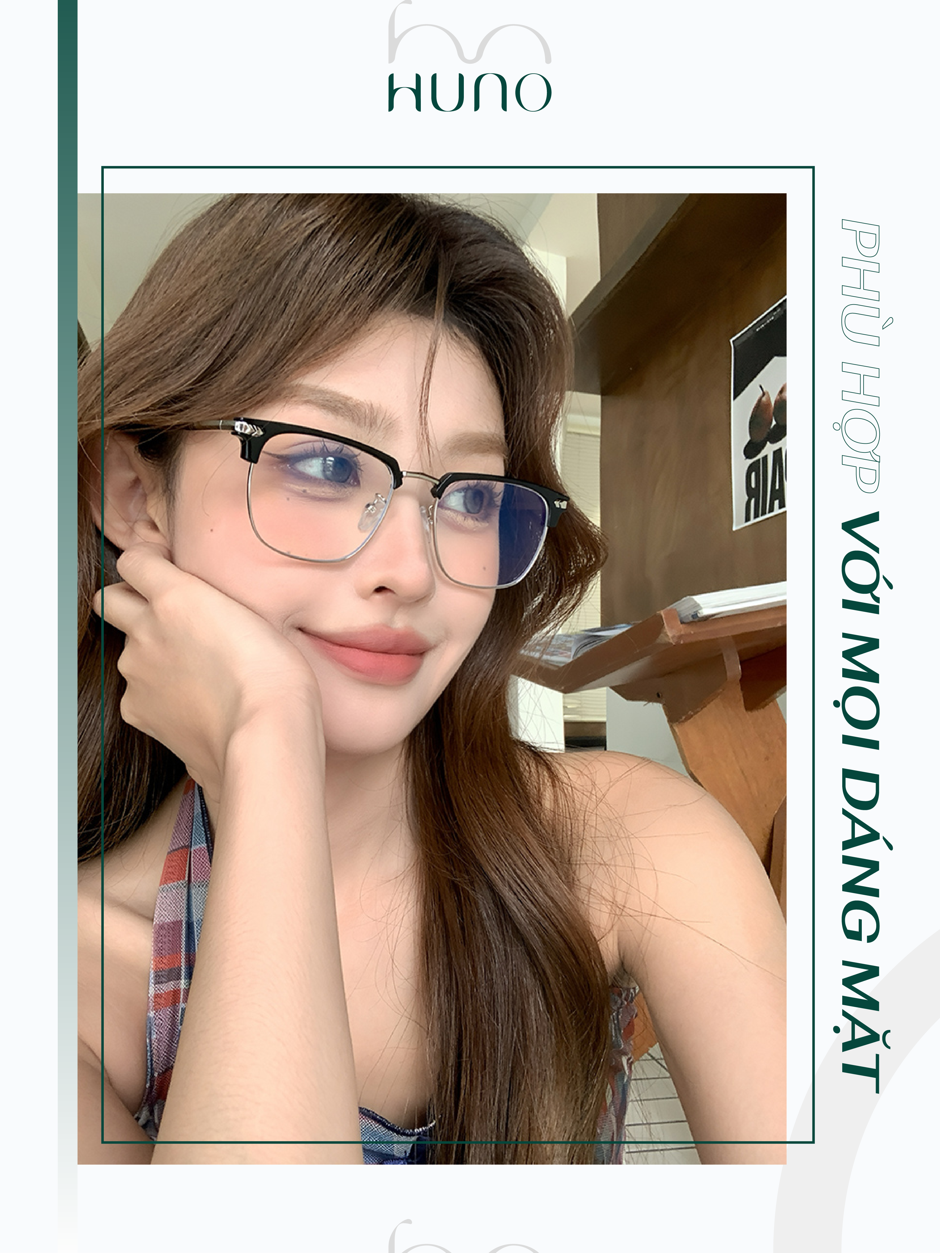 Mắt kính Nam Nữ thời trang HUNO, gọng kính cận nam vuông kim loại cao cấp 0 độ chống ánh sáng ...