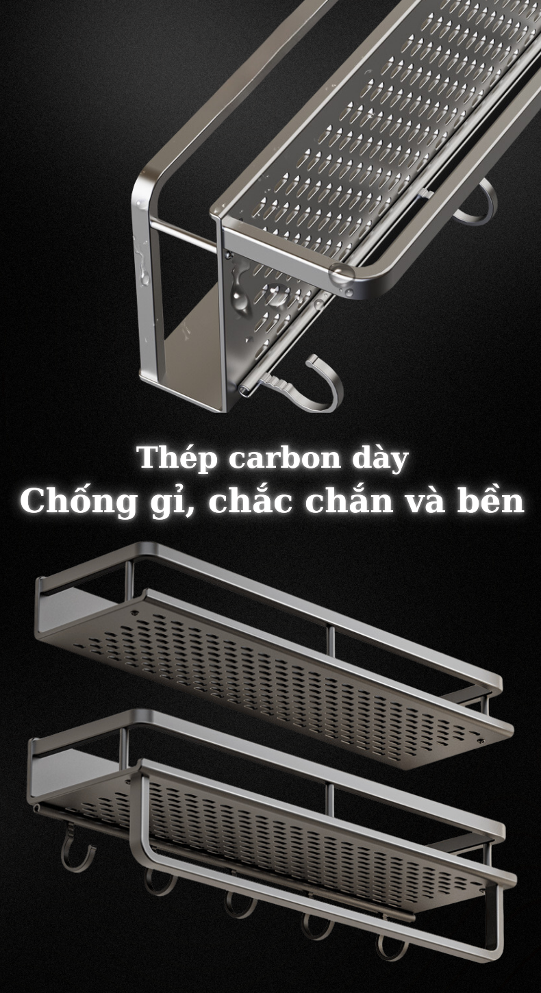 Kệ để đồ nhà tắm dán tường Uchan siêu chắc Kệ treo tường đựng mỹ phẩm, thép carbon không gỉ KE03 ...