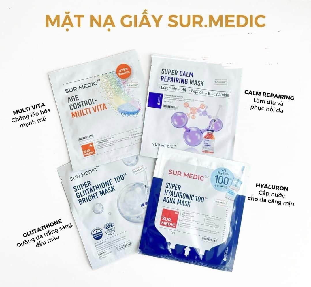Hộp 10 miếng mặt nạ cấp ẩm phục hồi Sur.medic Glutathione - Surmedic ...