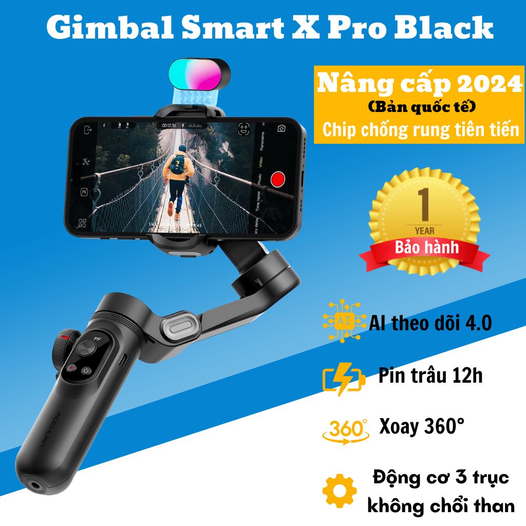 Gimbal 360 Smart X Pro - Tay cầm gimbal chống rung điện thoại có AI theo dõi thông minh quay ...