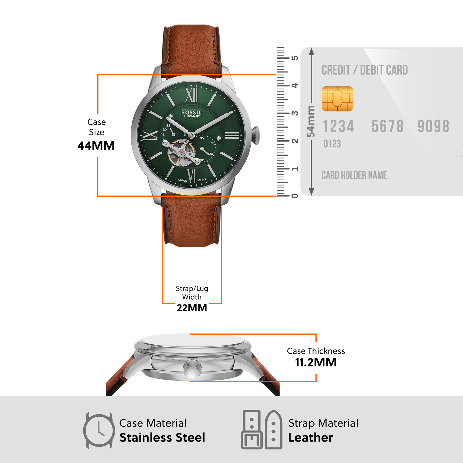 Đồng hồ cơ nam Fossil TOWNSMAN 44MM mặt xanh, dây da ME3265 | Shopee ...