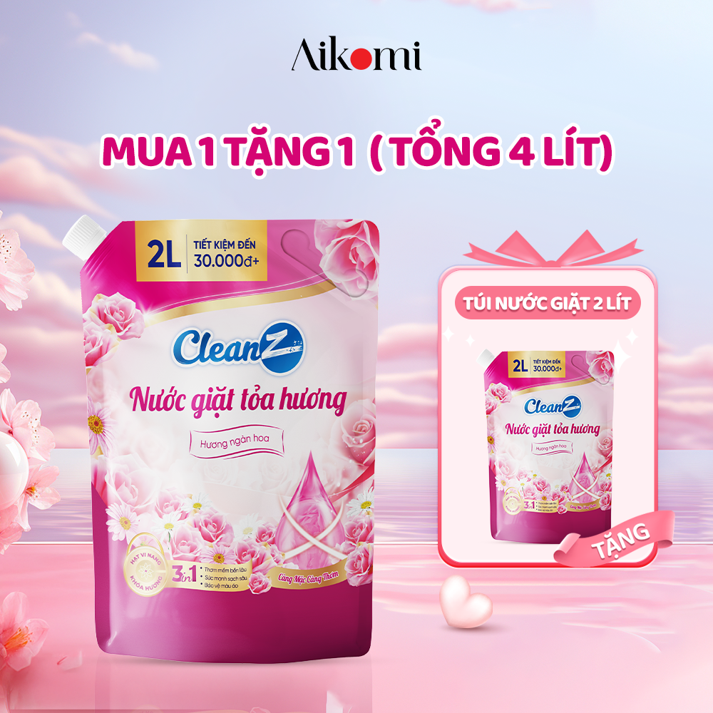 (Mua 2L tặng 2L) Nước giặt xả tỏa hương CleanZ đánh bay vết bẩn, hương thơm mềm mại 2L (Túi ...
