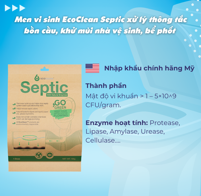 COMBO Men Vi Sinh Xử Lý Bể Phốt EcoClean Septic x KPT CHEM - Giảm Mùi Hôi Toilet, Giảm Nghẹt Bồn ...