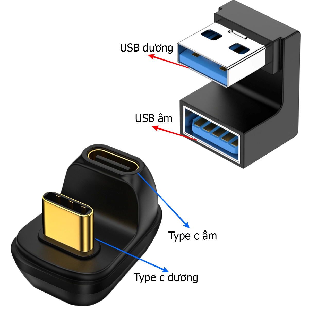 Đầu chuyển USB ra Type c, Type c ra USB 360 độ dùng cho điện thoại/ máy ...