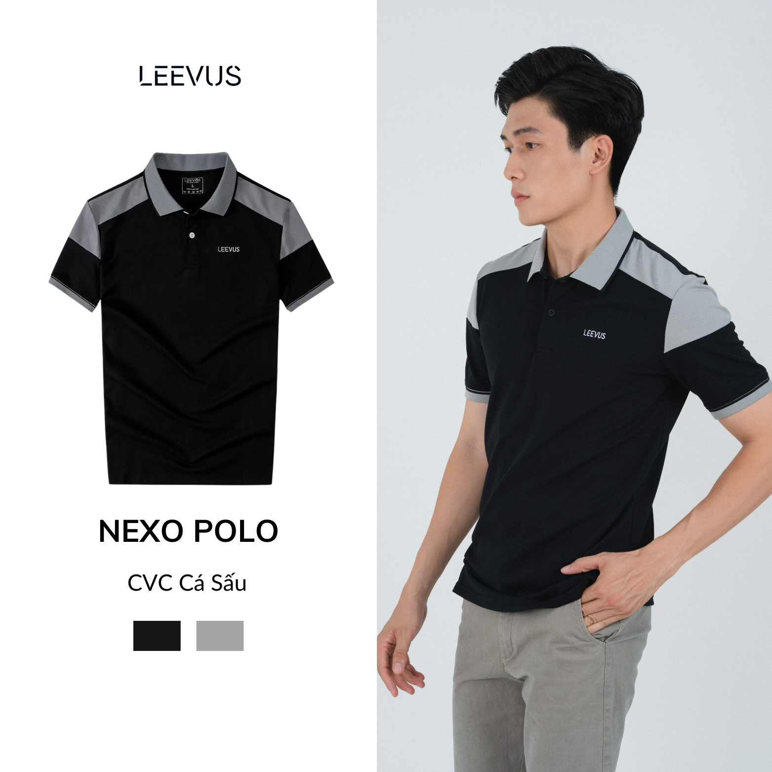 [TẶNG HỘP CHO ĐƠN TỪ 499K] Áo Polo nam NEXO LEEVUS phối màu xám đen ...
