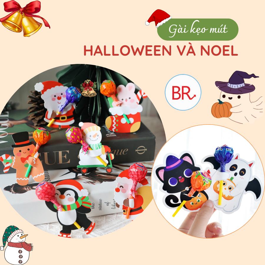 [Halloween] Combo Thiệp Gài kẹo mút mẫu hoạt hình hoa, halloween, dễ ...
