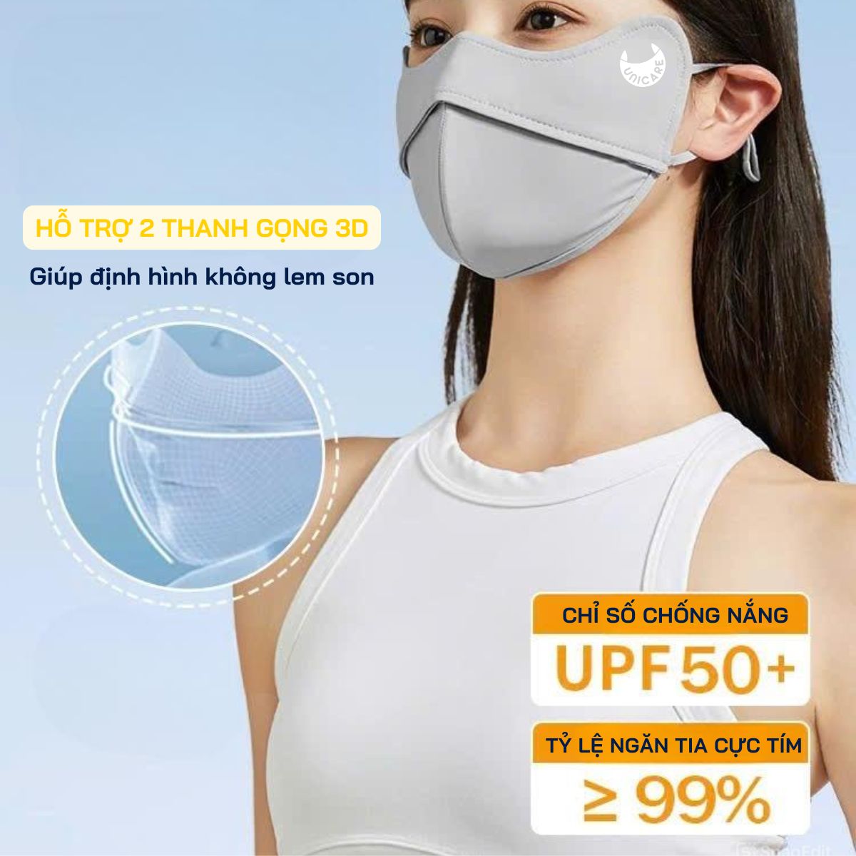 [Combo 3] Khẩu trang Unicare chống tia UV-Proof Mask vải lụa mềm mịn chống nắng 2 lớp thoáng khí ...