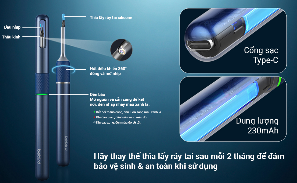 Dụng Cụ Lấy Ráy Tai Camera Bebird Note 5/Note 5 Pro Soi Tai Kẹp Lấy Ráy ...