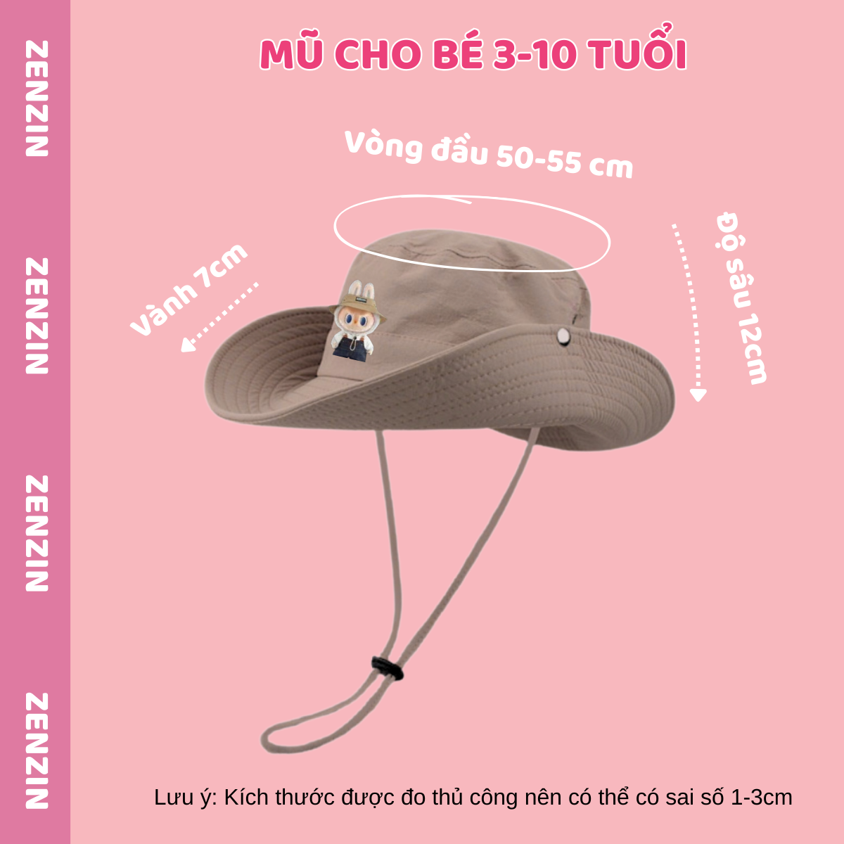 Mũ bucket chữ Hi cho bé 3-10 tuổi ZENZIN KIDS, mũ cụp cao bồi Labubu ...