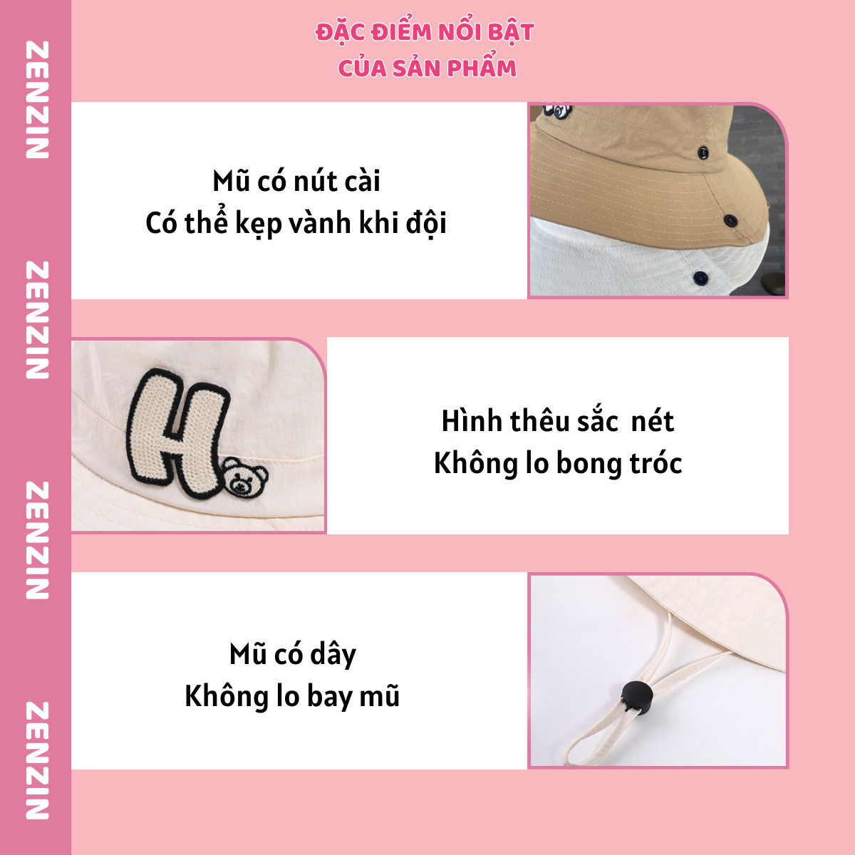 Mũ bucket chữ Hi cho bé 3-10 tuổi ZENZIN KIDS, mũ cụp cao bồi Labubu ...