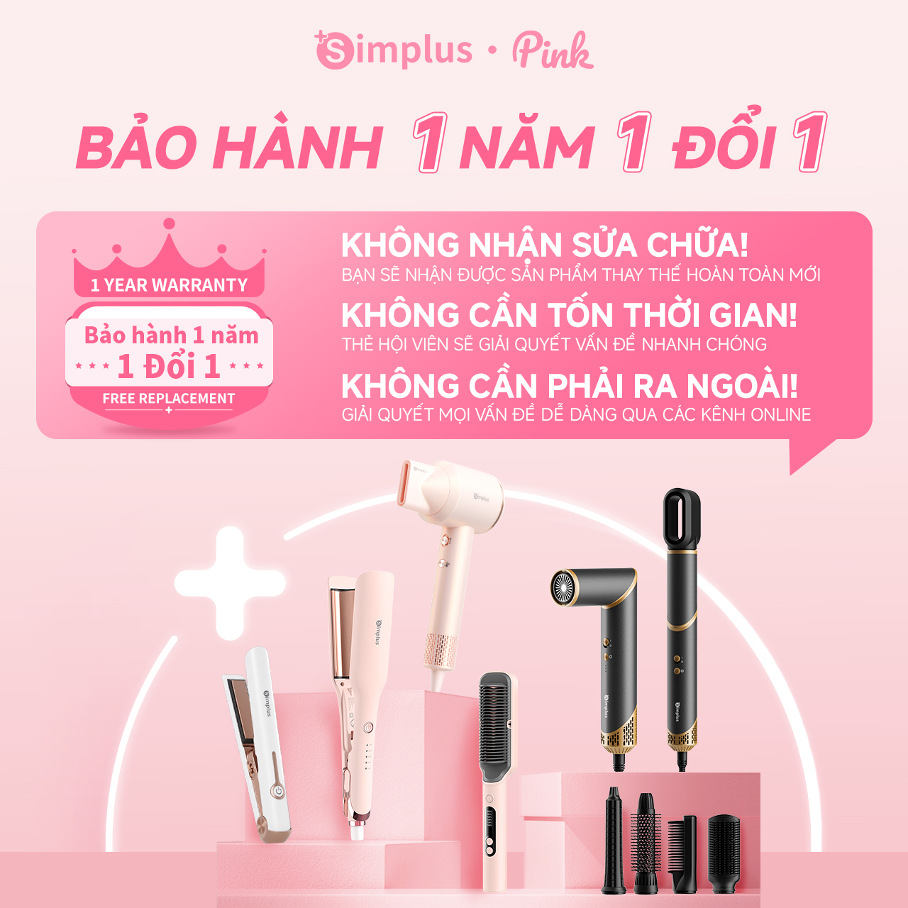 Simplus Pink Máy uốn duỗi 2in1 - Phủ men gốm bảo vệ tóc, phù hợp cho người mới ZFBA002- Bảo Hành ...