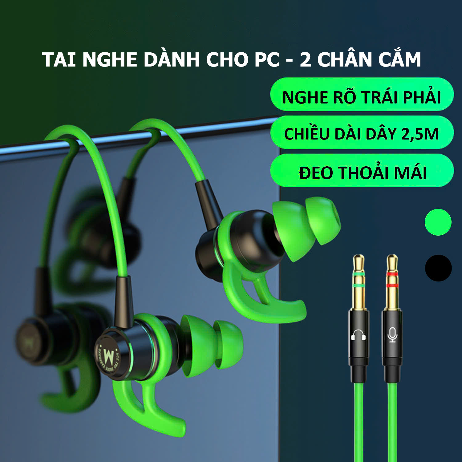 Tai nghe gaming dành cho máy tính cây PC jack đôi 3.5mm dây dài 3m có ...