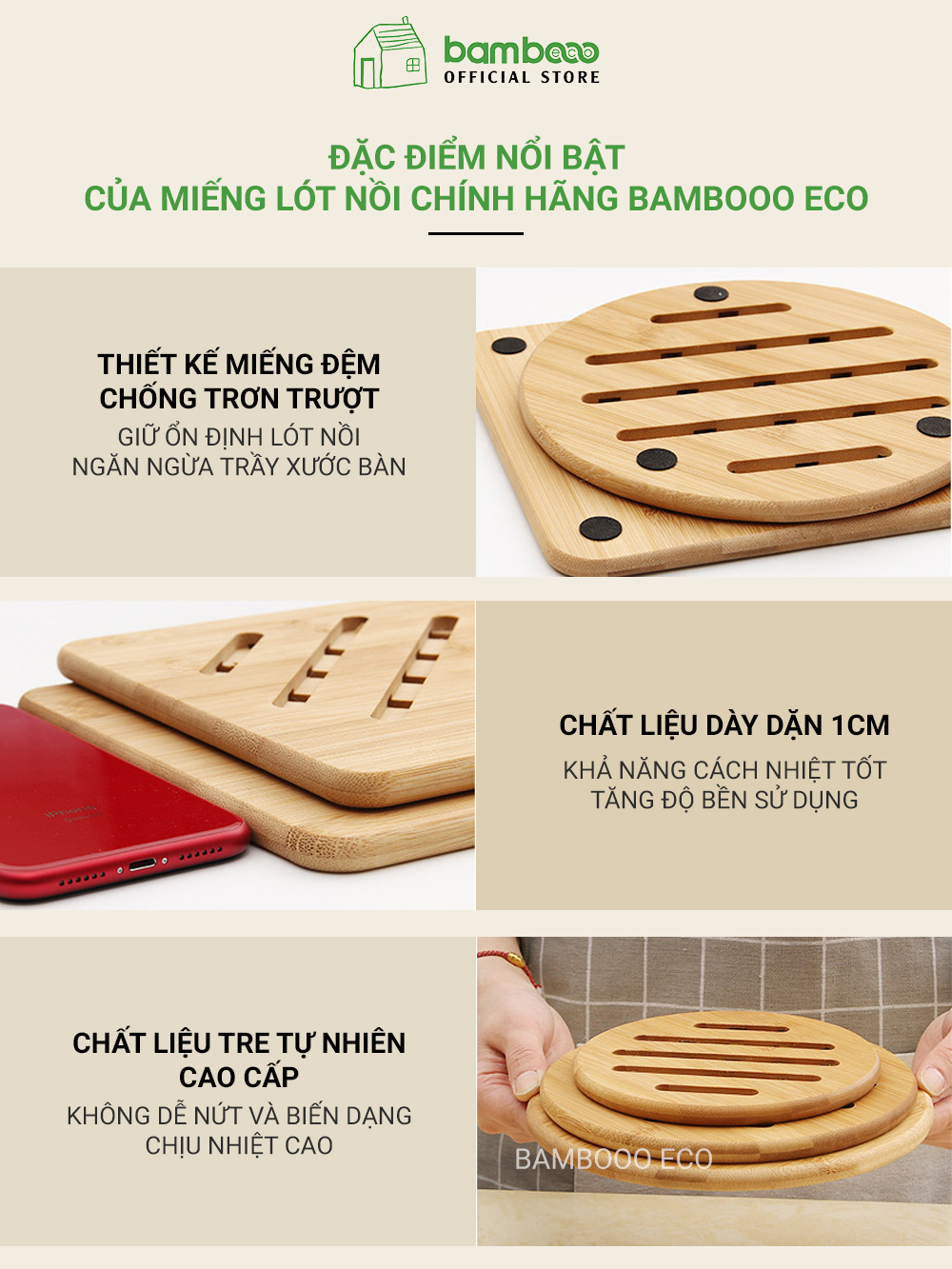 Miếng lót nồi gỗ tre BAMBOOO ECO cách nhiệt chống trầy mặt bàn | Shopee ...