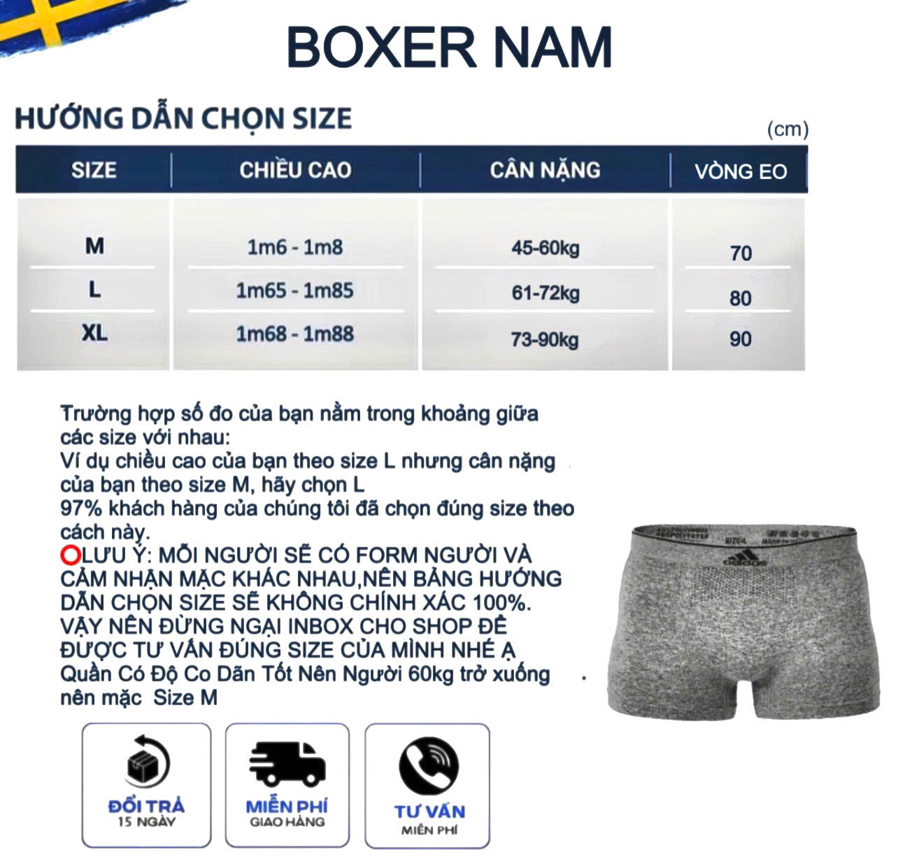 Combo 3 Quần Lót Nam Sịp Đùi Boxer Diệt Kim Dáng Trunk Thấm Hút Vải Co ...