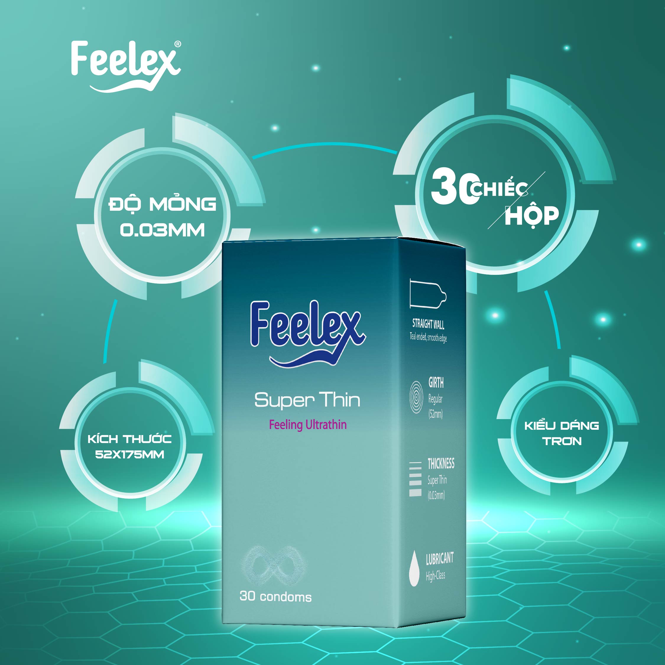 Bao cao su Feelex superthin siêu mỏng, nhiều gel bôi trơn, nhiều mùi ...