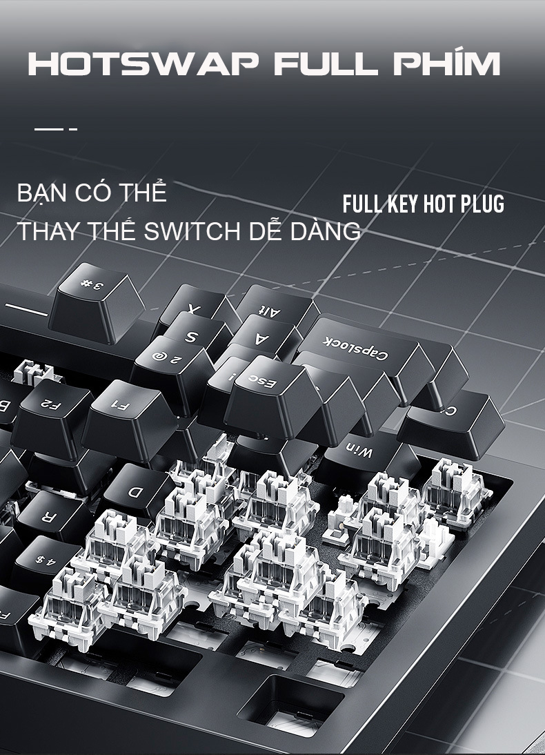 Bàn Phím Cơ Không Dây 3 Chế Độ READSON HW108 Không Dây 3 Modes, LED RGB ...