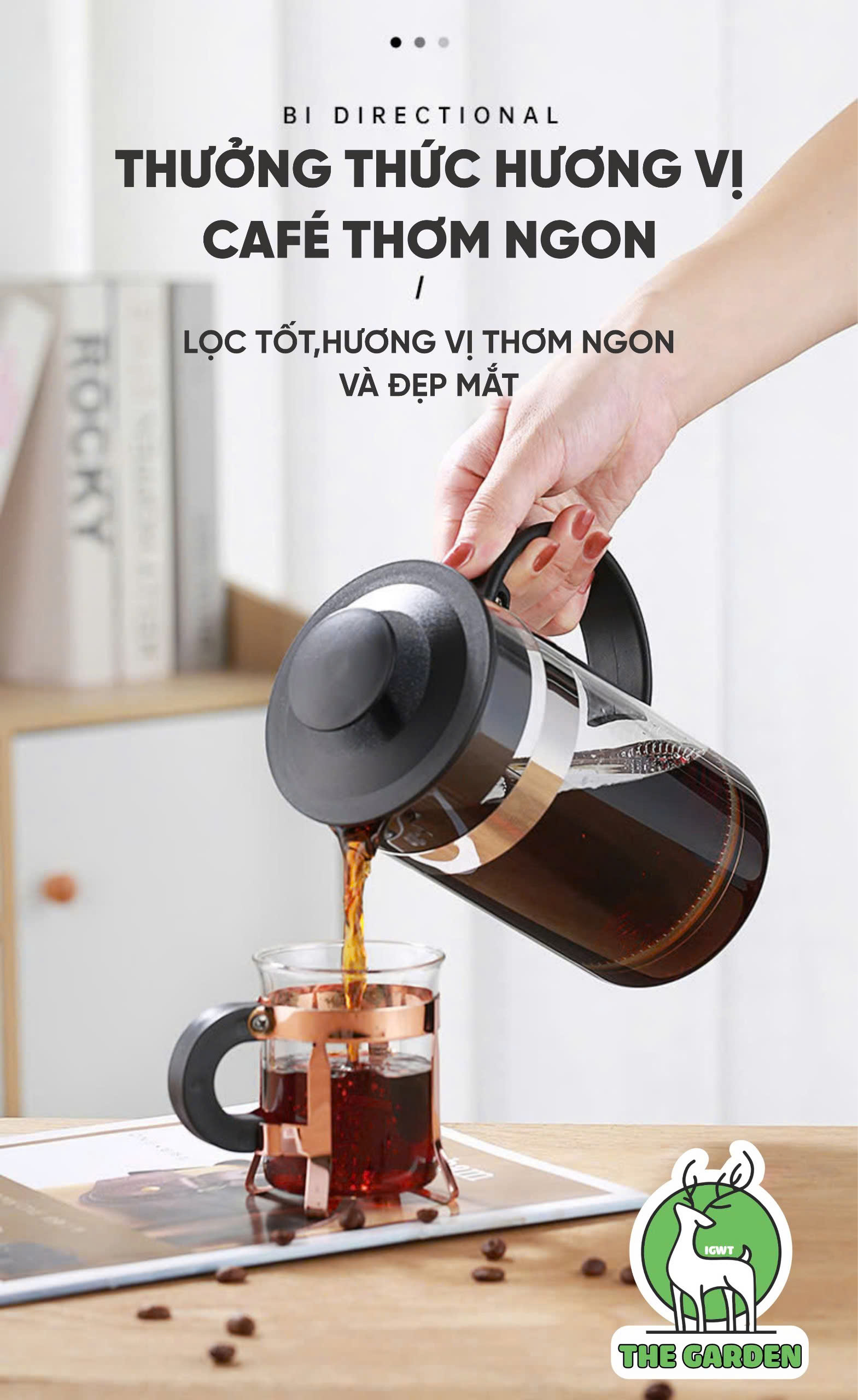 Phin pha cà phê French Press THE GARDEN dung tích 350ml 600ml chất liệu ...
