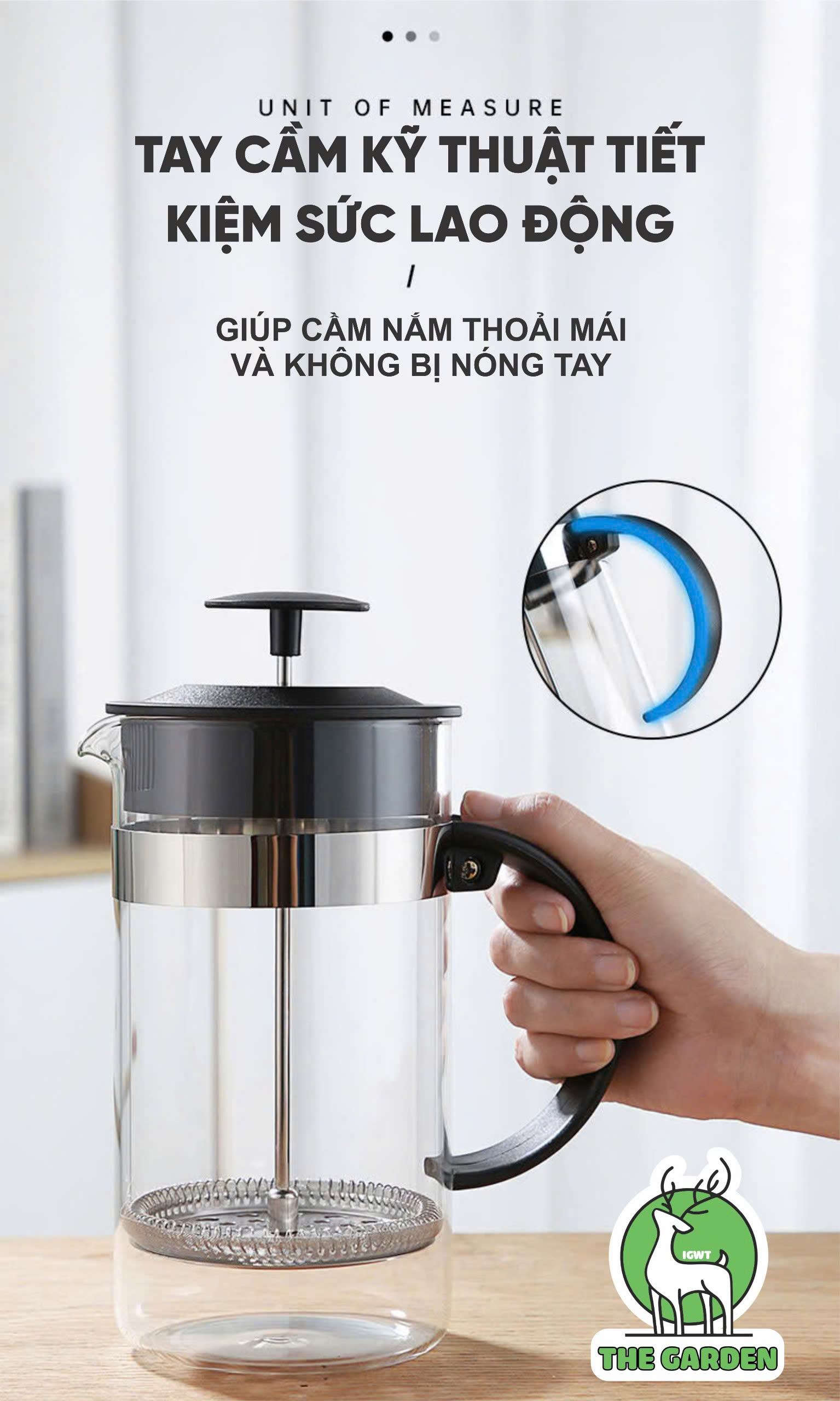 Phin pha cà phê French Press THE GARDEN dung tích 350ml 600ml chất liệu ...